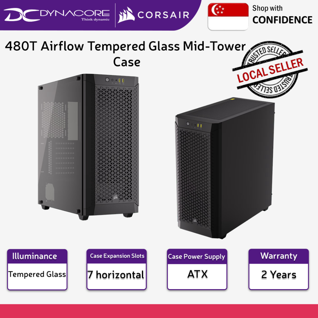 CORSAIR 480T Airflow Tempered Glass Mid-Tower PC Casing - Non-RGB ...