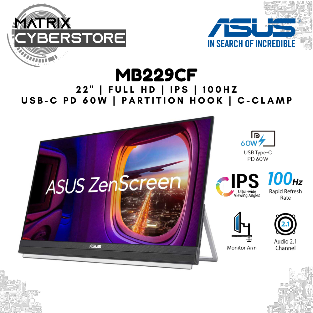 ASUS ZenScreen MB229CF USB HDMI Portable Monitor - 22", Full HD, IPS ...