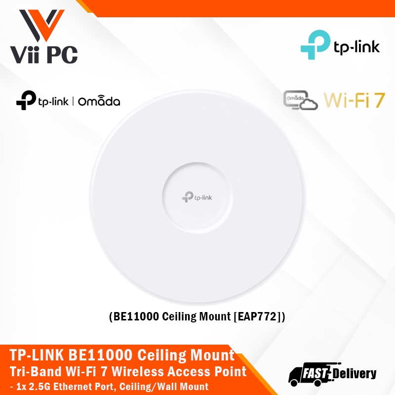 TP-LINK BE11000 Ceiling Mount Tri-Band Wi-Fi 7 Wireless Access Point 1× ...