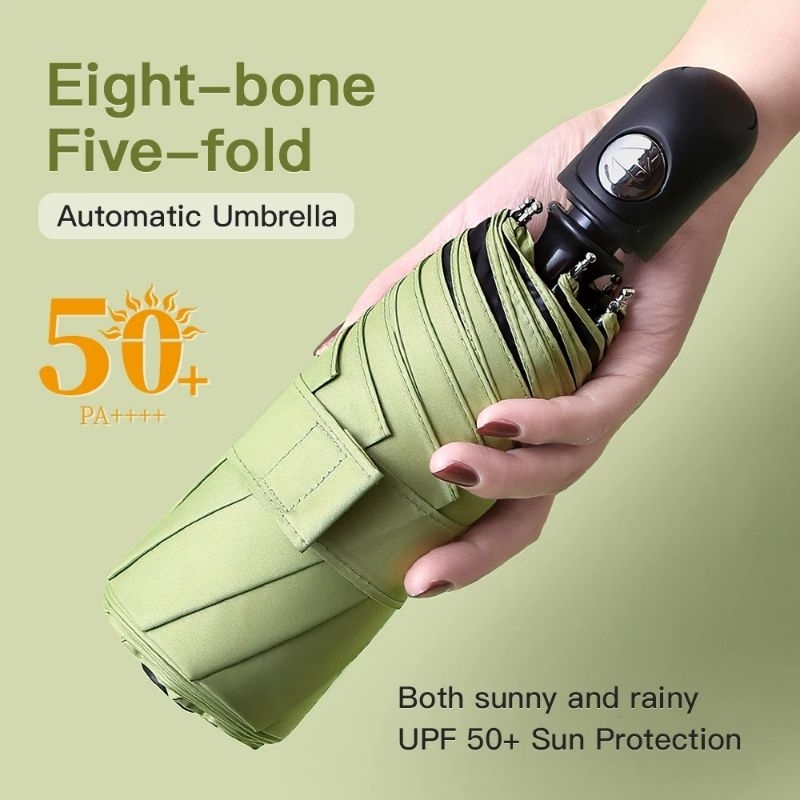 Automatic Mini Umbrella Sun Rain UV Protection 5 Fold 8 Ribs Windproof ...