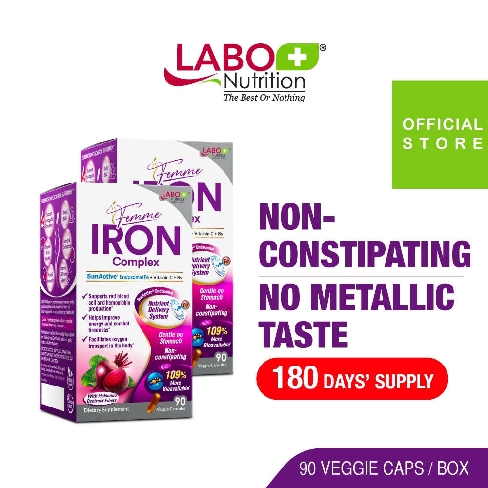 [2 Boxes] LABO Femme Iron Complex + Vitamin C Non Constipating No ...
