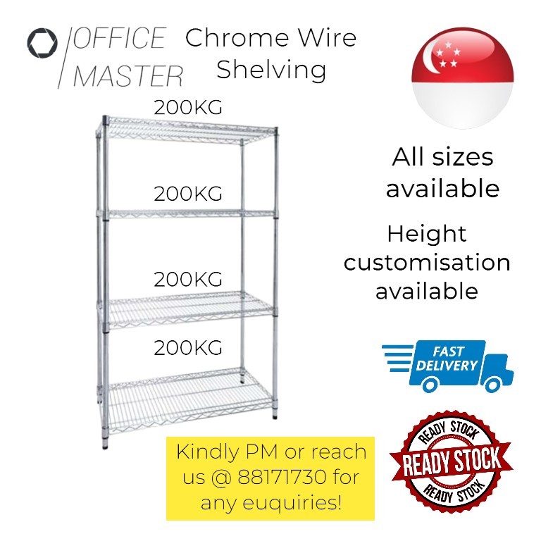 (SG Stock) D457mm Heavy Duty Chrome Wire Shelving Storage Rack Kitchen ...