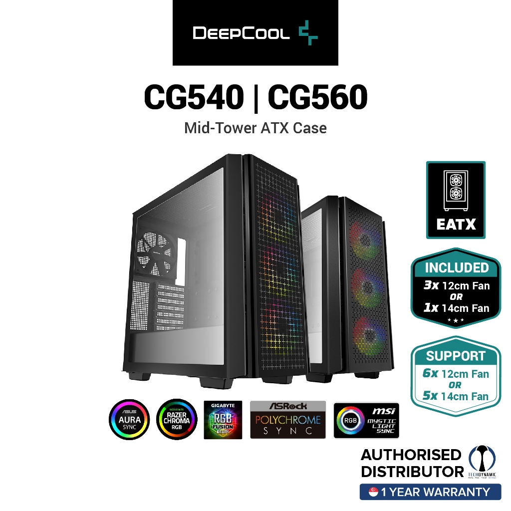 DEEPCOOL CG540 / CG560, TG ATX Mid-Tower Case, Preinstalled 3 x 120mm ...