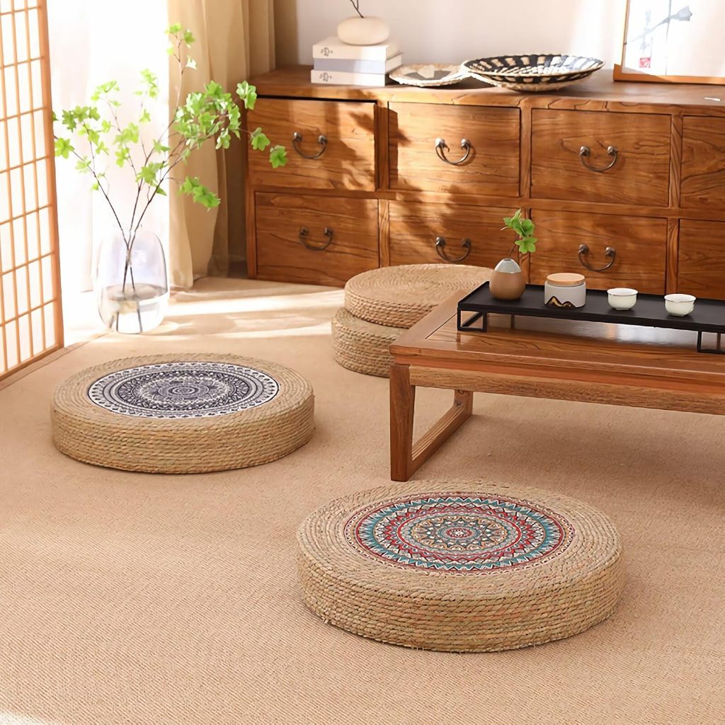 Round tatami seat Cushion Floor Natural Straw Meditation Yoga Chair Mat ...