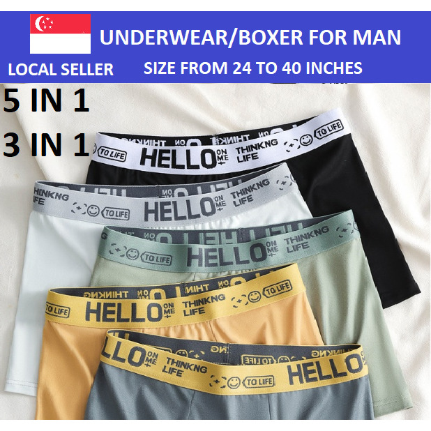 [5 in 1] 5 Piece Hello Men Boxer Underpants Set, Soft, Comfortable ...