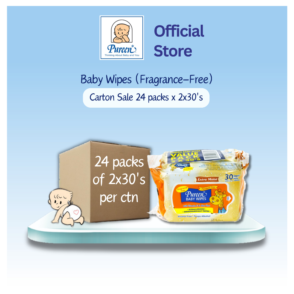 Pureen Baby Fragrance-Free Wipes (2x30s x 24 Packs) Carton Sale ...