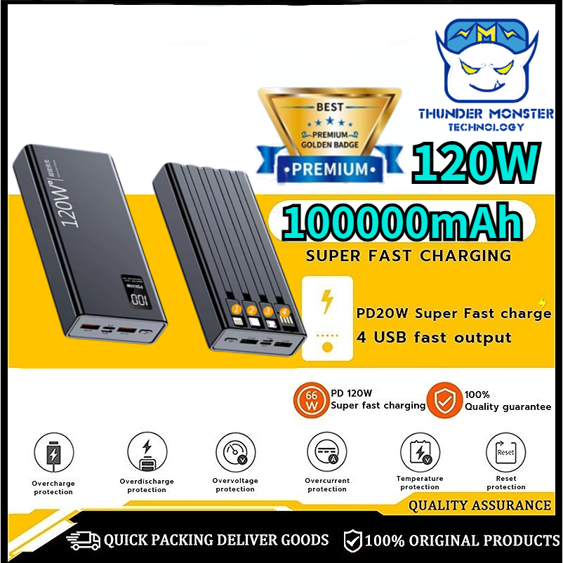 [SG Stock] Powerbank 100000mAh 120W Super Fast Charge With 4 Cable ...