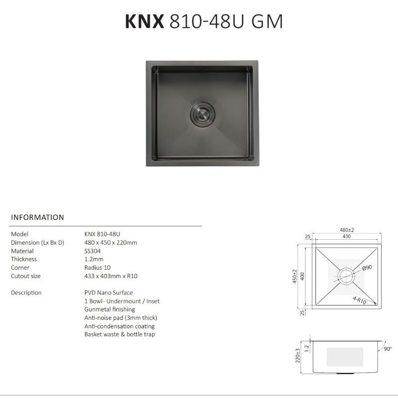 Rubine Kin Nano Series Stainless Steel Kitchen Sink KNX 810-48U-GM (1yr ...