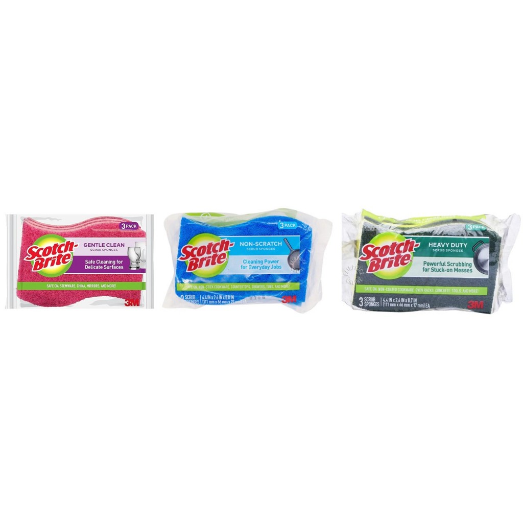 3M Scotch-Brite Scrub Sponges 3pc Value Pack (Non-Scratch/Heavy Duty ...