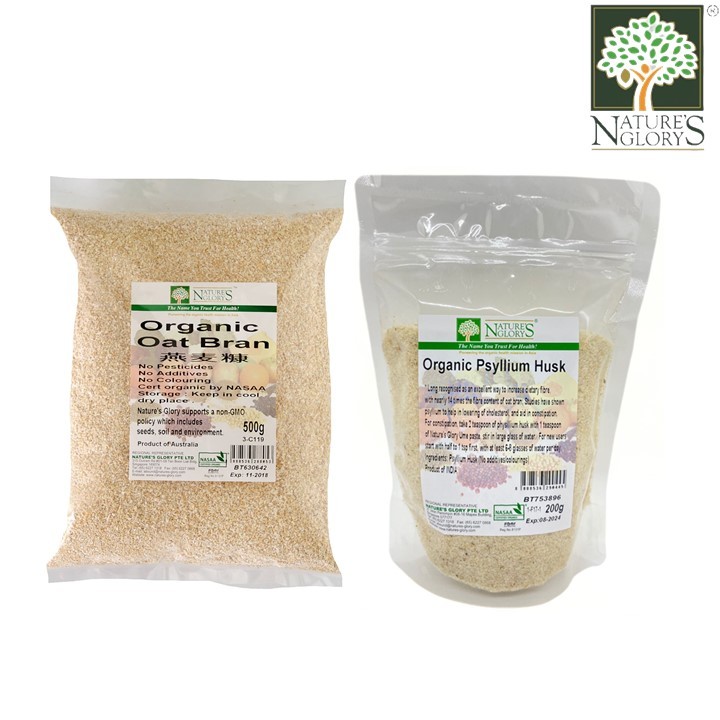 Organic Oat Bran 500g + Natural Psyllium Husk 200g Rich in Fiber/Good ...
