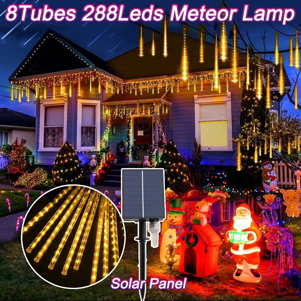 🔥SG STOCK🔥8 Tubes 50cm 288LED Light Strip Solar LED Meteor Shower Rain ...