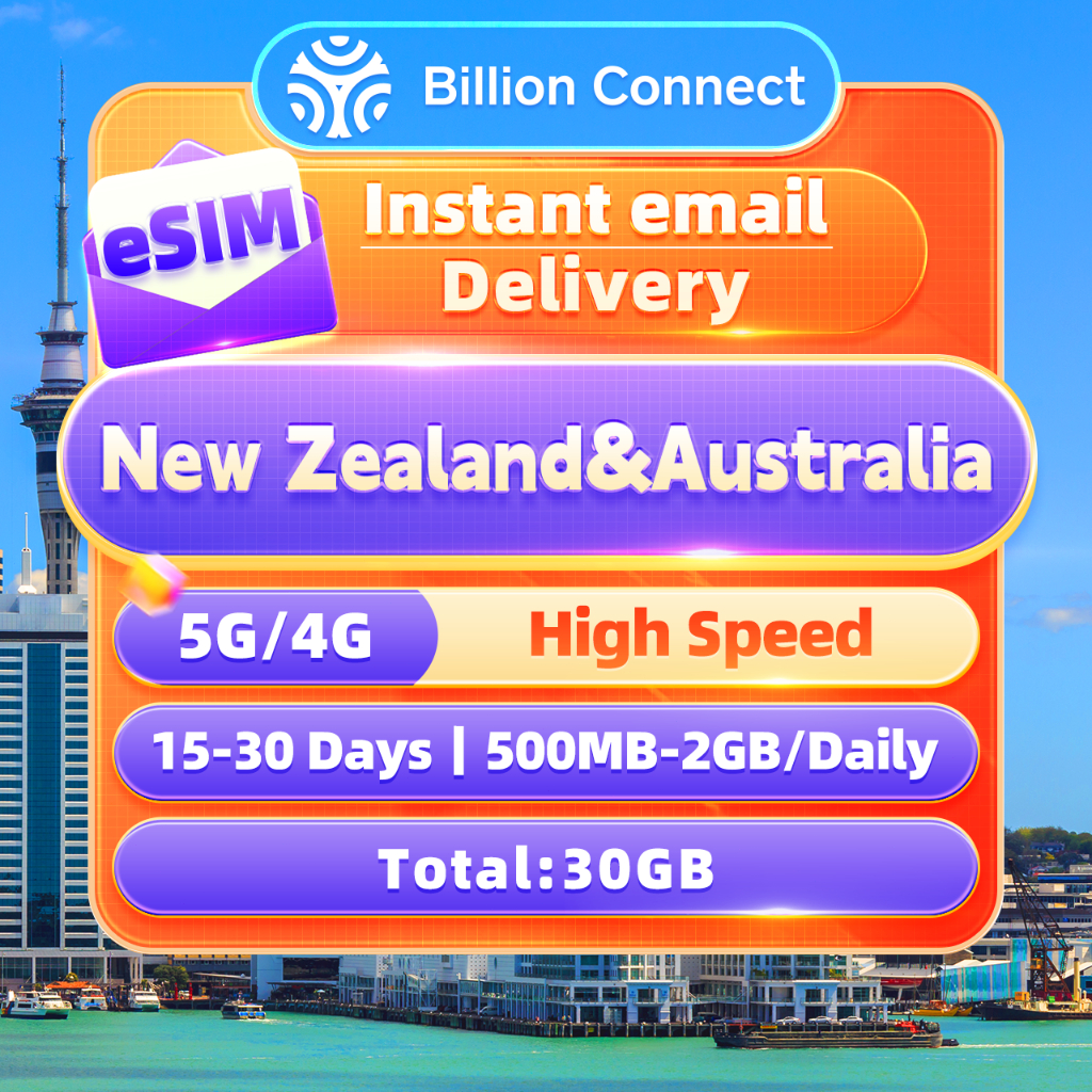 New Zealand + Australia eSIM 15-30 Days Unlimited 4G Data Daily 500MB-2GB Total 30GB Oceania ...