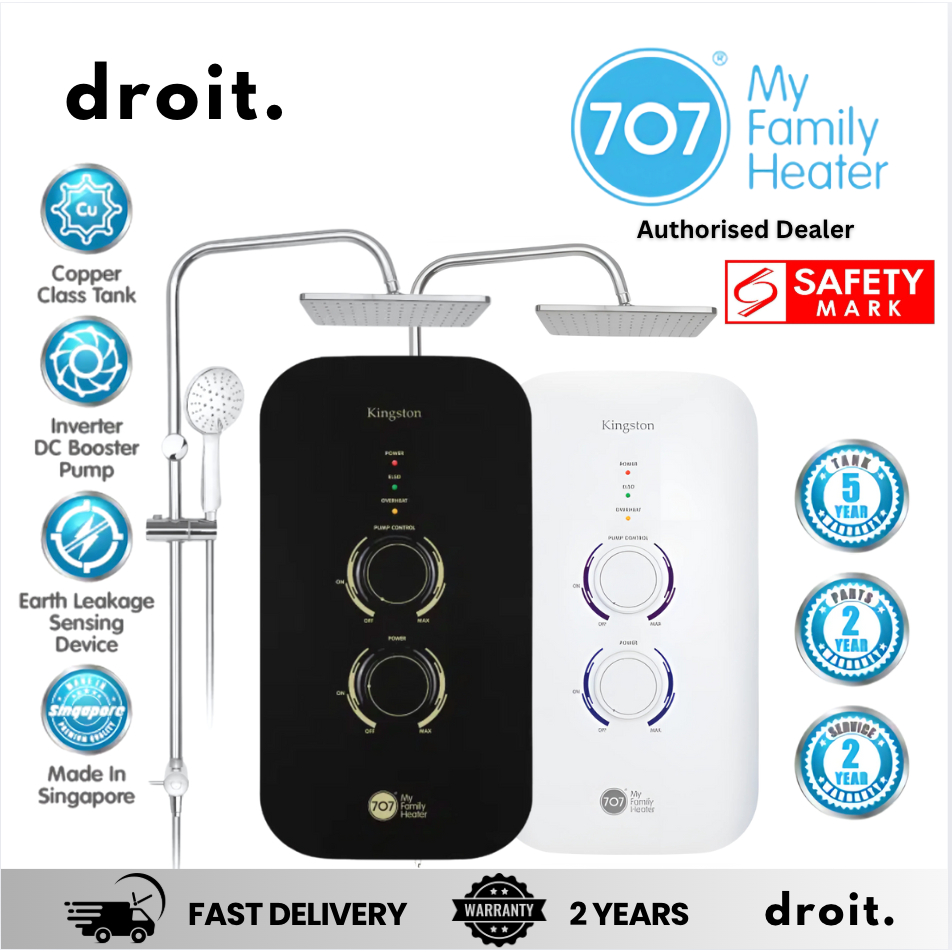 707 Kingston Black/White Instant Heater With Rain Shower Set DC Booster ...