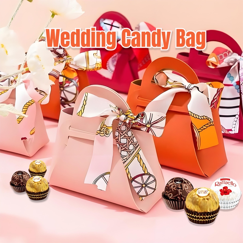 SG Stock European Wedding Candy Box Leather HandBag With Ribbon Goodies ...