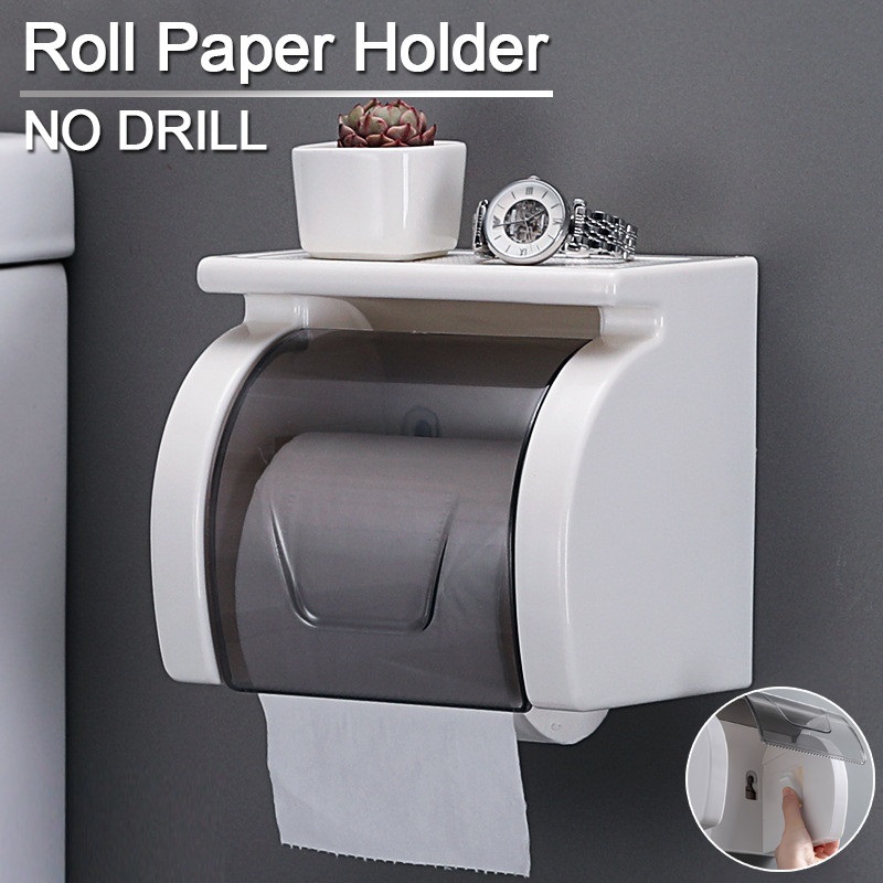 Toilet Roll Holder Toilet Paper Waterproof With Cover and Rack Bathroom ...