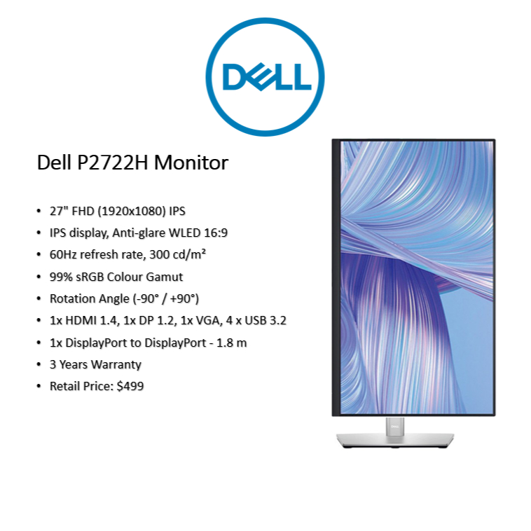 [Brand New] Dell 27 Inch FHD Computer Monitor - P2722H 3 Years Onsite ...