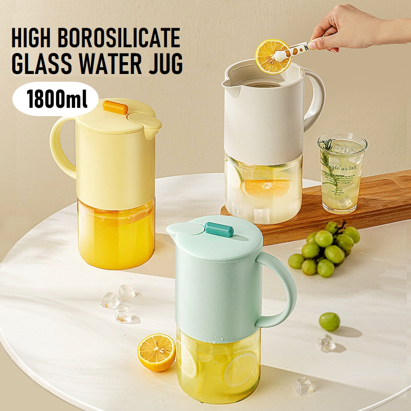 1800ml High Borosilicate Glass Water Jug Pitcher Cold Hot Water Bottle ...