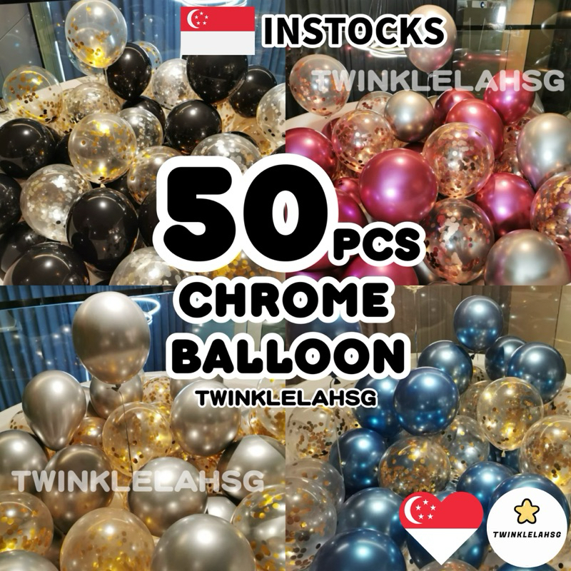 (SG Instock) 50 pcs Metallic Balloons 10 inch chrome balloon sequins ...