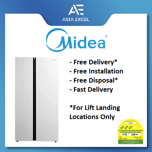MIDEA MDRS710FIE61SG 548L WHITE GLASS SIDE BY SIDE INVERTER ...