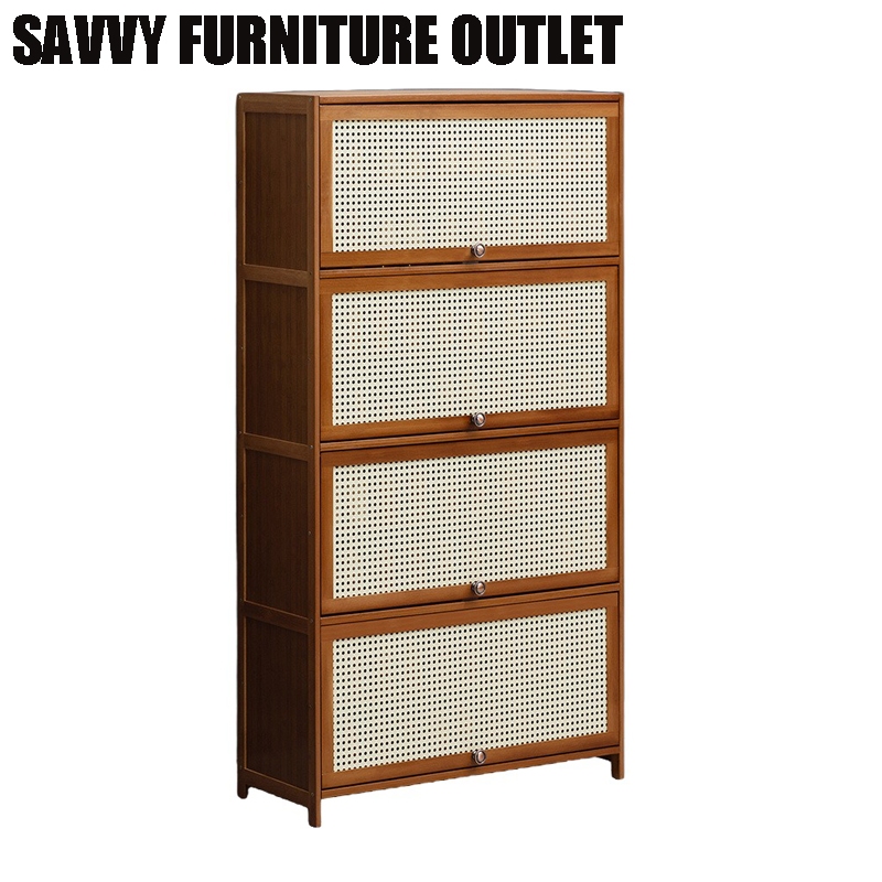 Ratana Japanese Tall Shoe Cabinet Bamboo Outdoor Cabinet Waterproof Rattan Inspired Doors ...