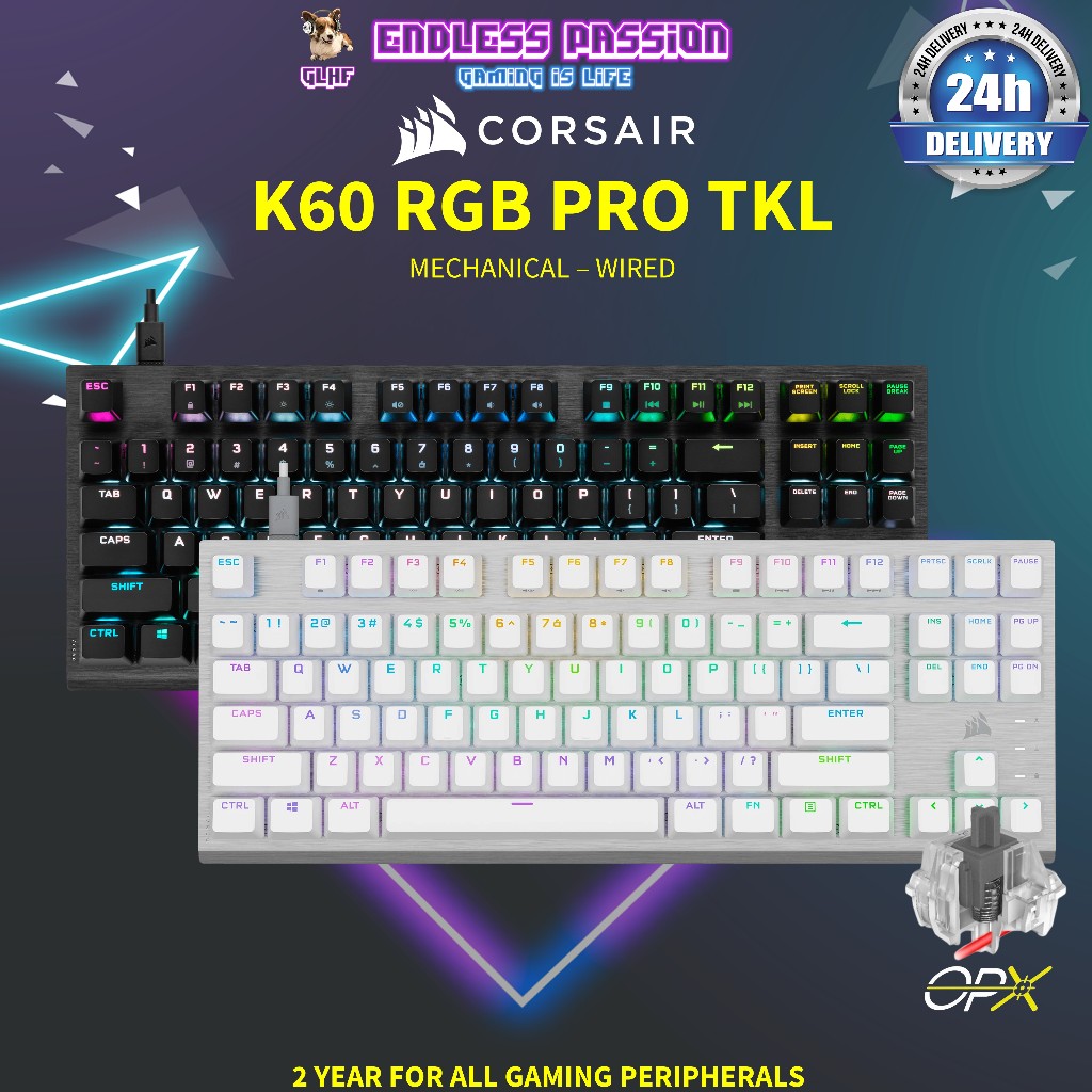 Corsair K60 RGB PRO TKL Tenkeyless Optical-Mechanical Gaming Keyboard ...