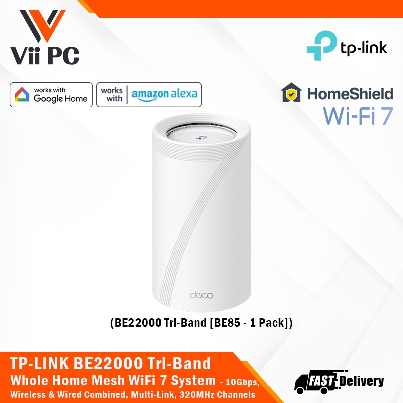 TP-LINK Deco BE85 (1-Pack) BE22000 Tri-Band Whole Home Mesh Wi-Fi 7 ...