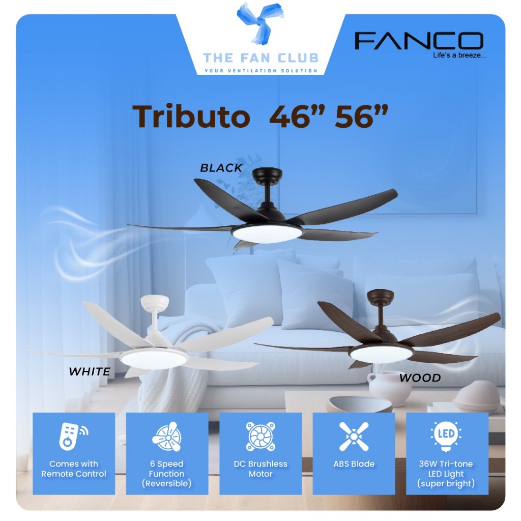 Fanco Tributo 46"/ 56" 5 Blade DC Ceiling Fan with Installation Promo ...