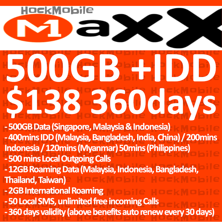 [M1 Maxx] $138 Maxx with IDD 500GB (360 Days) / Renewal Plan / Mobile ...