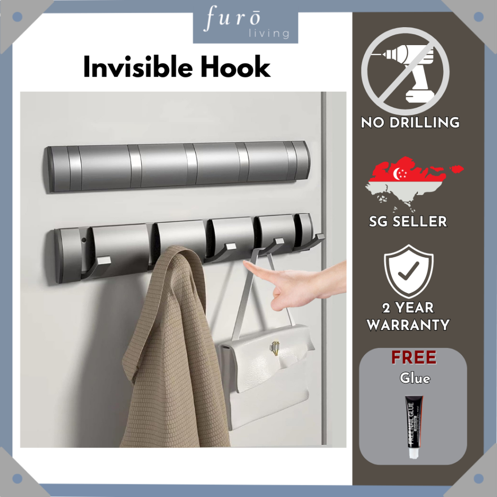 🇸🇬 Heavy Duty Sleek Aluminum Wall Hanging Folding Hook Clothes Hook ...