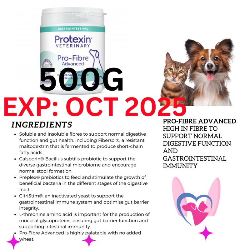 Protexin Profibre Pro-Fibre Advanced Probiotic Prebiotic for Dogs 500g ...