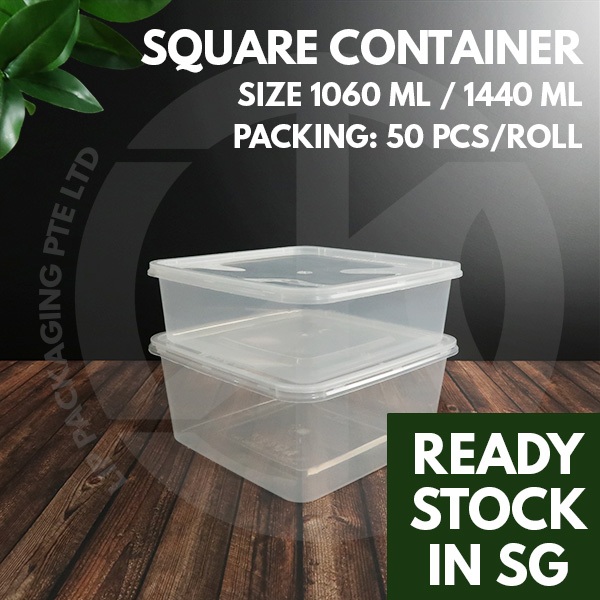 Square Container and Lid (50pcs) SQ1/SQ1500/1060ml/1440ml/ Takeaway ...