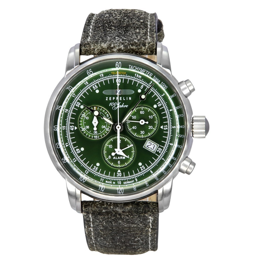 [Creationwatches] Zeppelin 100 Jahre Chronograph Leather Strap Green ...