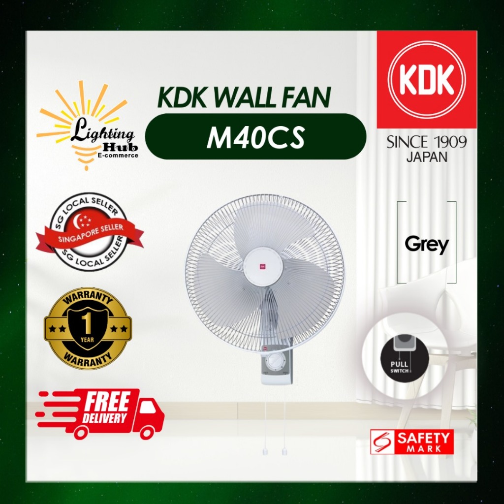 KDK Wall Fan M40CS / 3 Speed with ON/OFF Pull Switch / Metal Blade/ 1yr ...