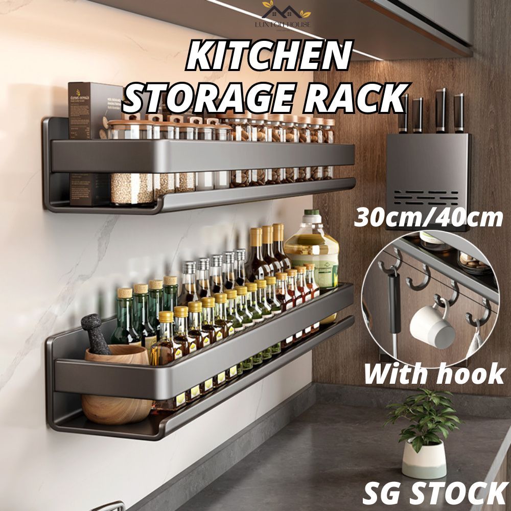 {SG} 30cm 40cm Wall mounted Kitchen Rack with Hook Bathroom Storage ...