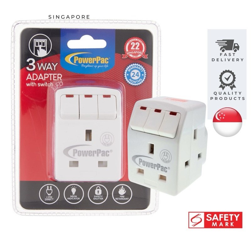 Powerpac 3 Way Multi Adaptor With 2 Pin Direct Plug (PP8733) | Shopee ...