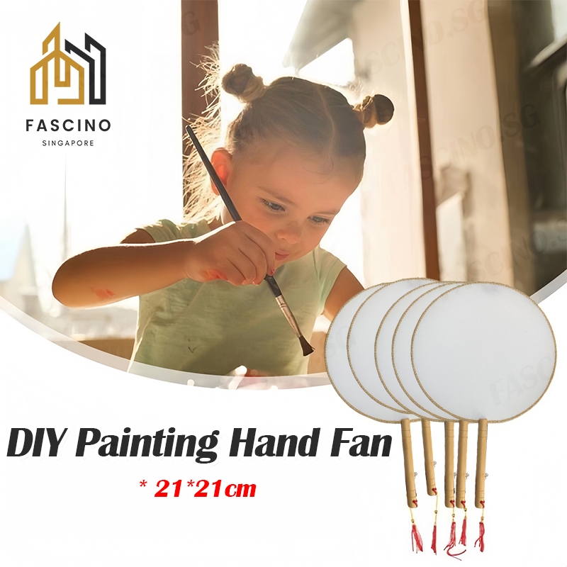 【SG】DIY Art Painted Fan Blank Chinese Round Fan Plain Traditional Art ...
