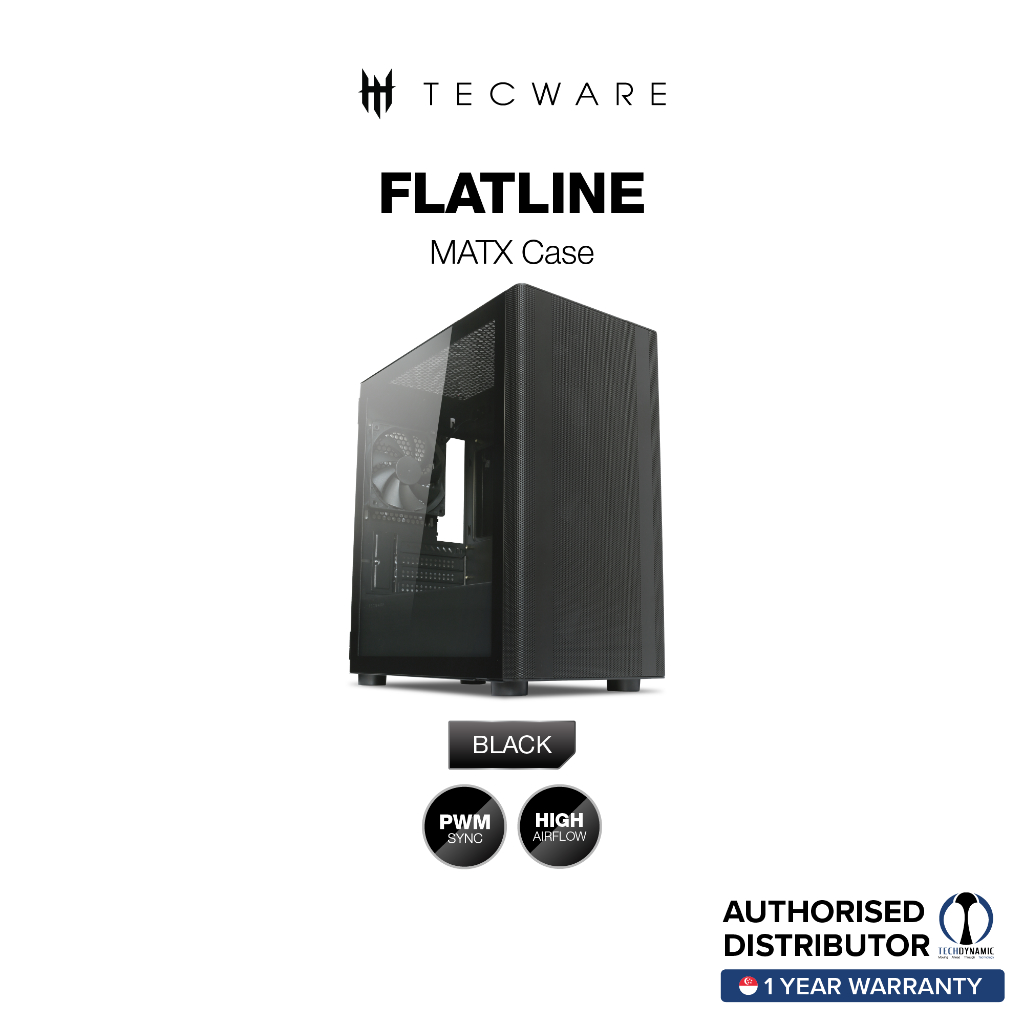 TECWARE Flatline TG MATX Case, 4 x 120mm Black Fans, Black & White ...