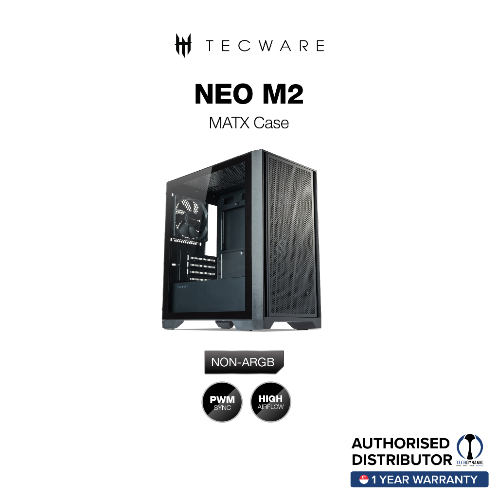 TECWARE Neo M2 Steel / TG Black / ARGB TG MATX Case, 2 x 140mm ARGB ...