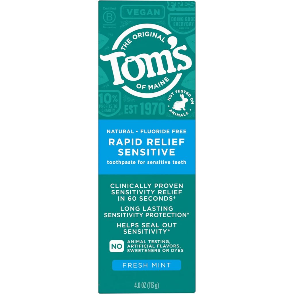 Tom's of Maine Fluoride-Free Rapid Relief Sensitive Toothpaste, Fresh ...
