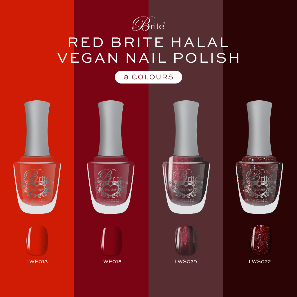 Brite Halal Vegan Nail Polish - Red (Breathable, Wudhu Friendly ...