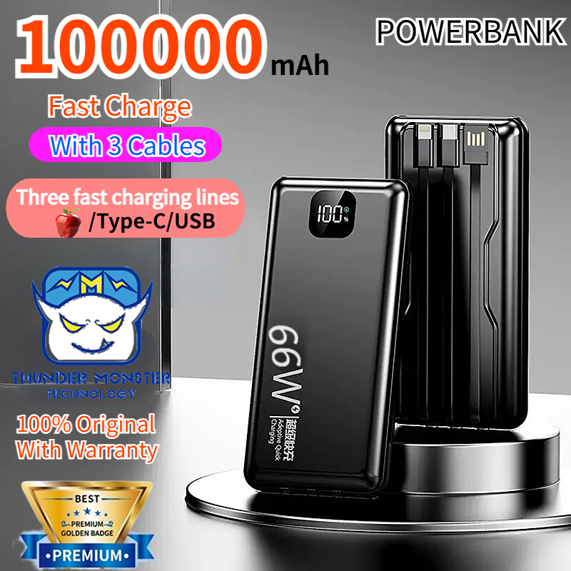 PD Powerbank 100000mAh 66W Super Fast Charge With 3 Cable Power Bank ...