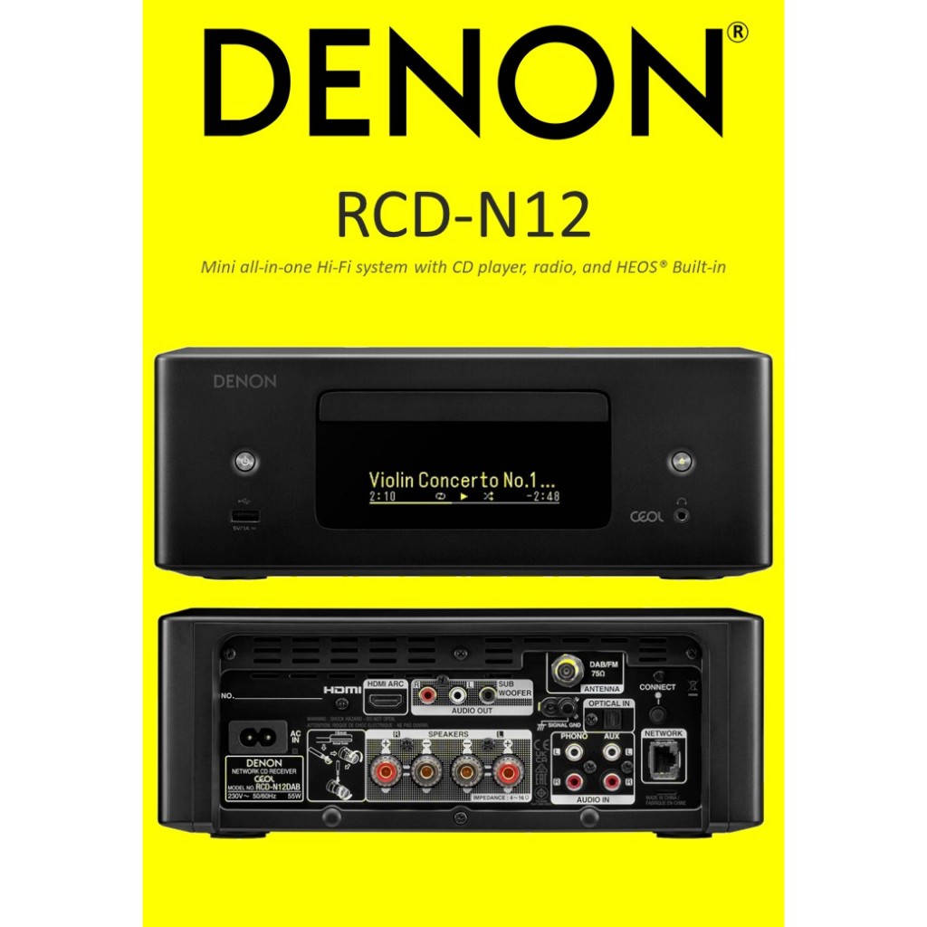 DENON RCD-N12 Mini all-in-one Hi-Fi system with CD player, radio, and ...