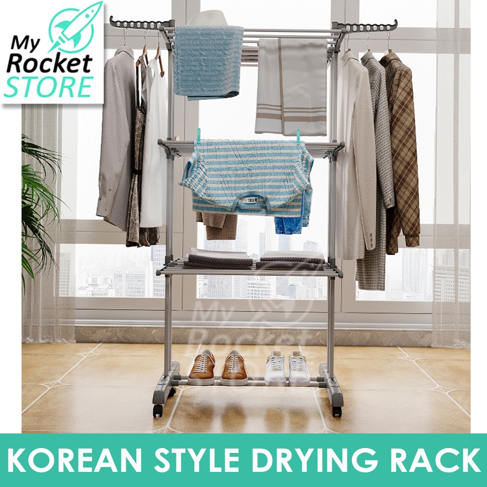 Adjustable Clothes Drying Rack with Wheels, Foldable Laundry Hanger for ...