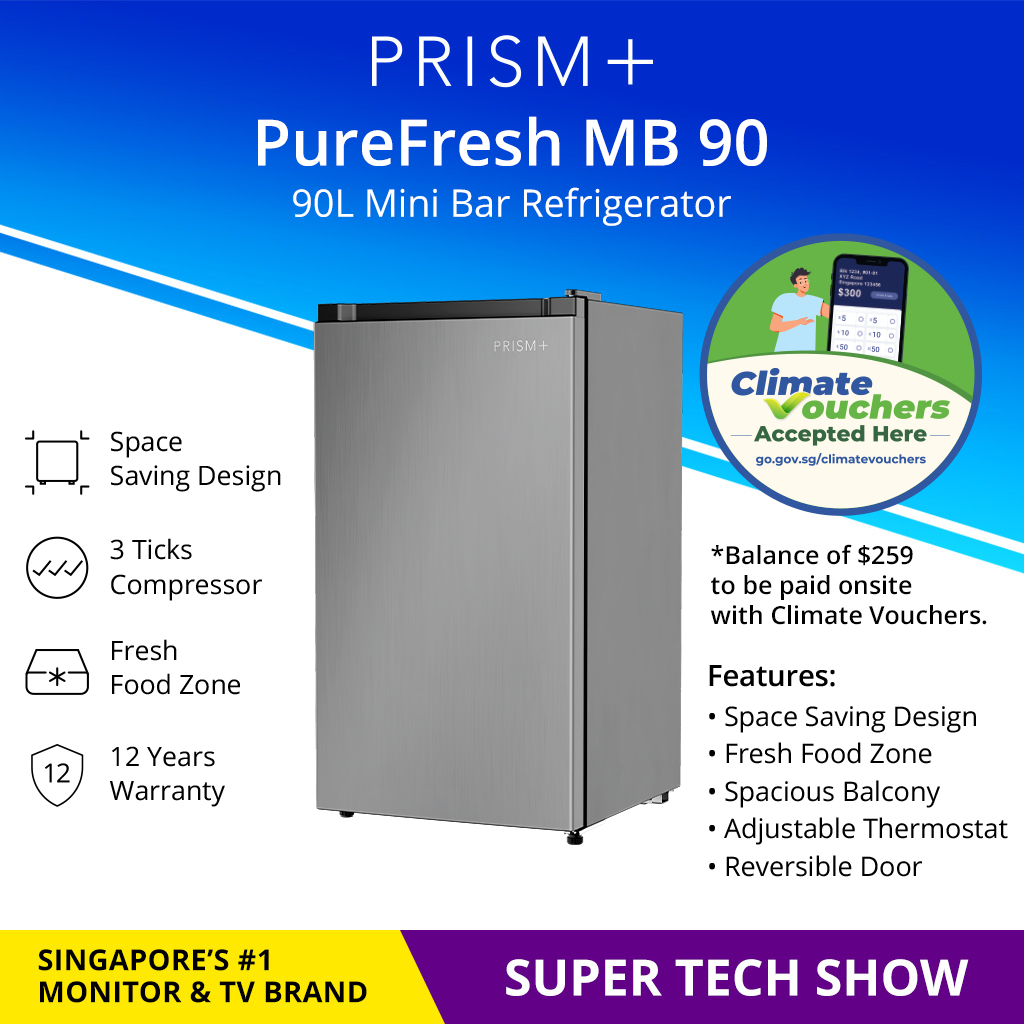 PRISM+ PureFresh MB 90 | 90L Mini Bar Refrigerator | Adjustable Thermostat | Reversible Door ...