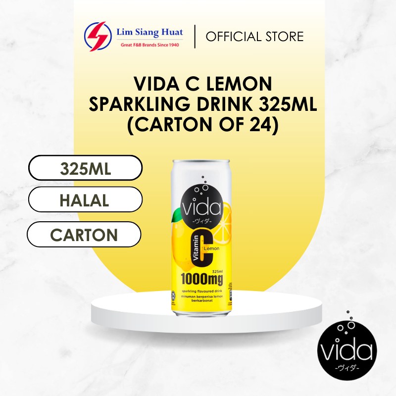 Vida C Lemon Sparkling Drink 325ml (Carton of 24) | Shopee Singapore