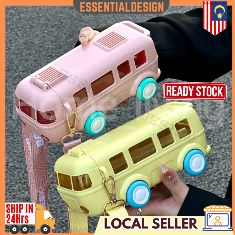 500ML Creative Bus Water Bottle with Straw Cute Botol Air Comel 可爱巴士水壶 ...