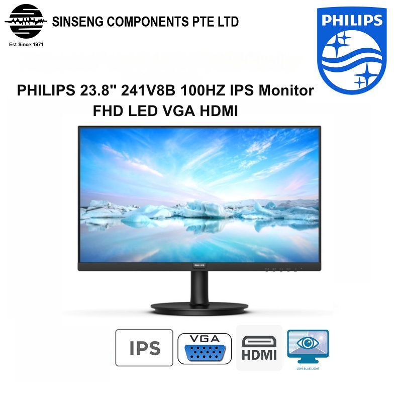 PHILIPS 24”inch Monitor 241V8B 23.8IN IPS FHD LED 100HZ MONITOR (3 ...