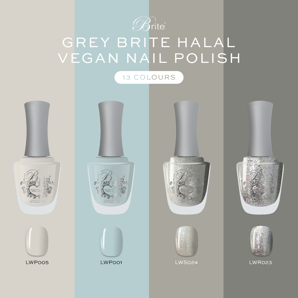 Brite Halal Vegan Nail Polish - White/Silver (Breathable, Wudhu ...
