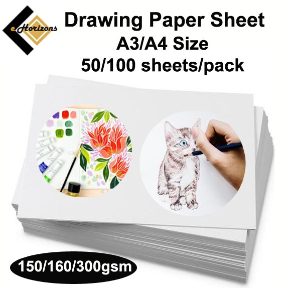 A4/A3 150/300gsm White Drawing Paper Sheet Art & Craft Paper Sketching ...