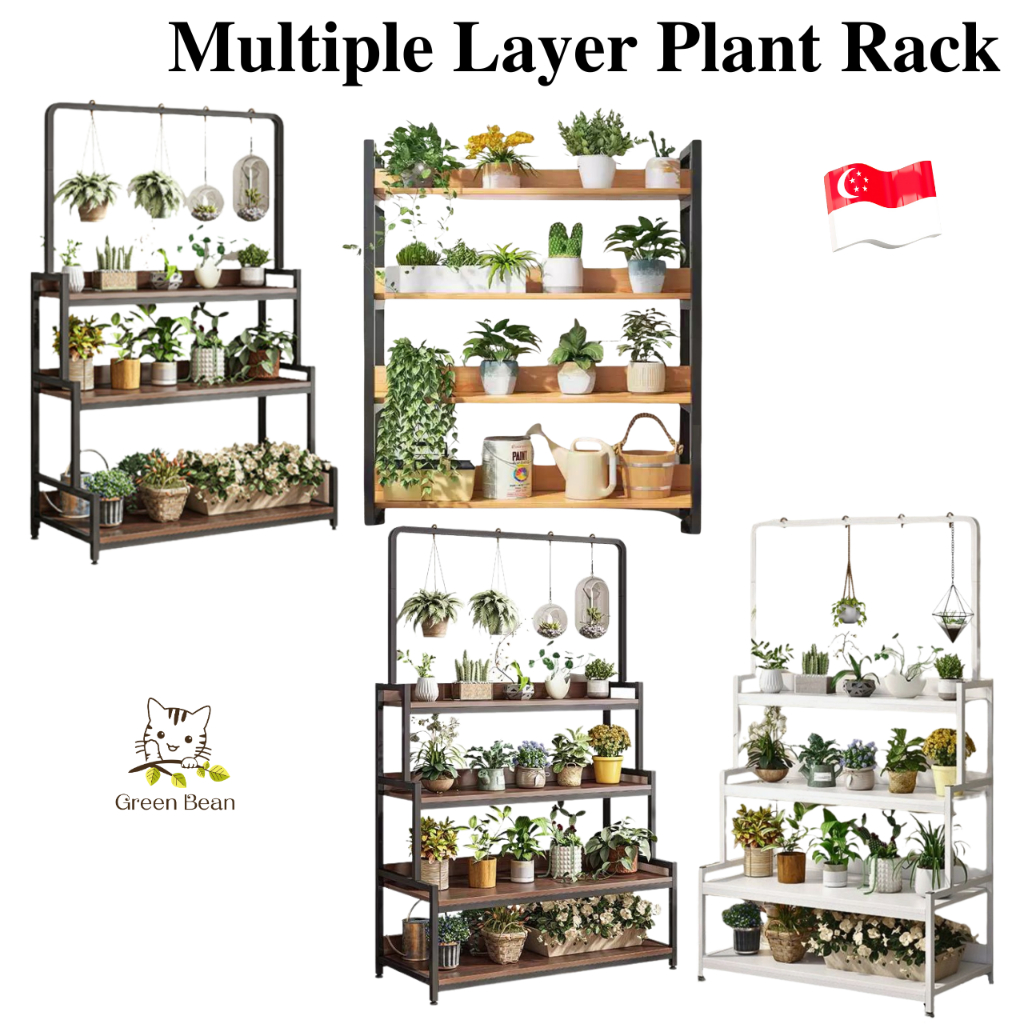 [SG STOCK] 3 Tier Plant Rack Plant Stand Metal Frame Wooden Plant Rack ...